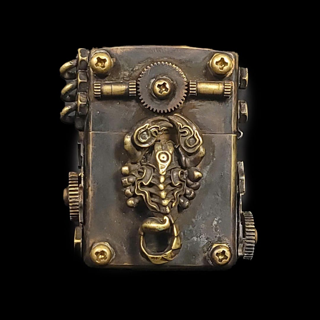 Steampunk-knight-scorpion-lighter-case-brass-gears-industrial-gothic ...