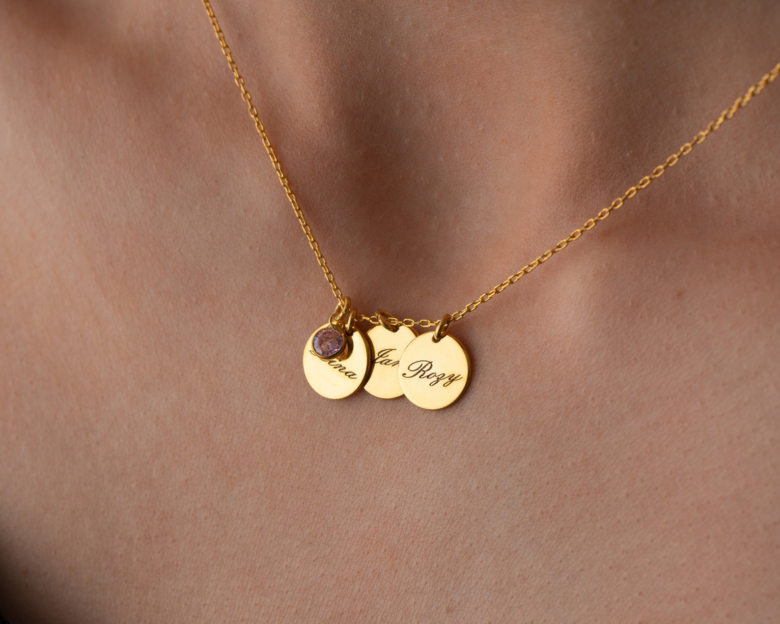 Disc Name Necklace With Birthstone, Letter Necklace,birthstone Necklace ...