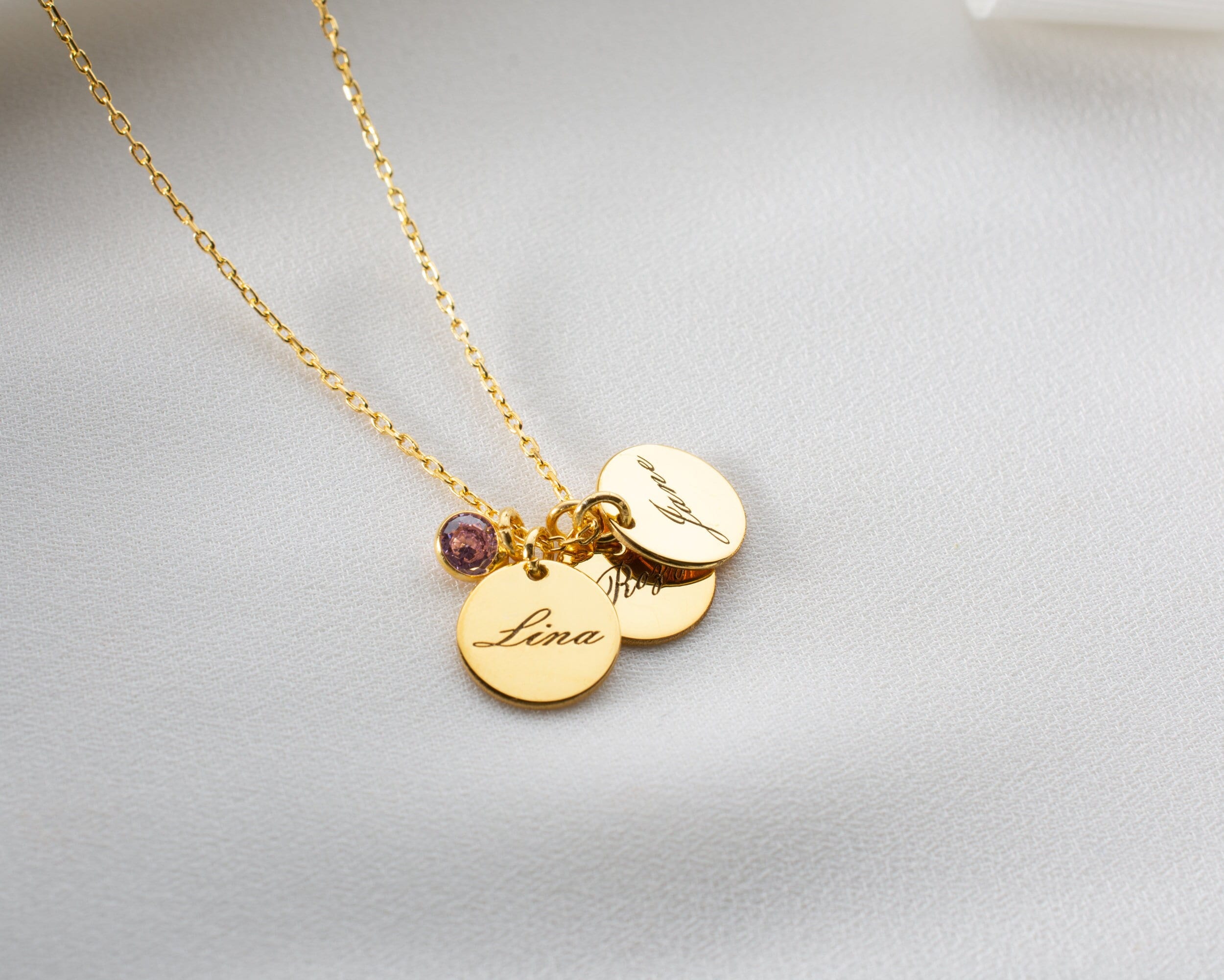Disc Name Necklace With Birthstone, Letter Necklace,birthstone Necklace ...