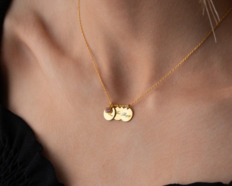 Disc Name Necklace With Birthstone, Letter Necklace,birthstone Necklace ...