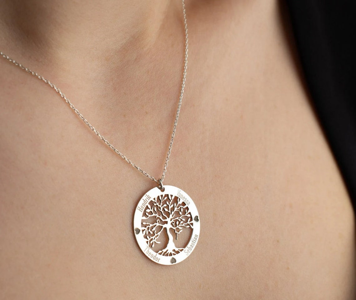 14K Gold Dainty Tree of Life Necklace,silver Family Tree Pendant,family ...