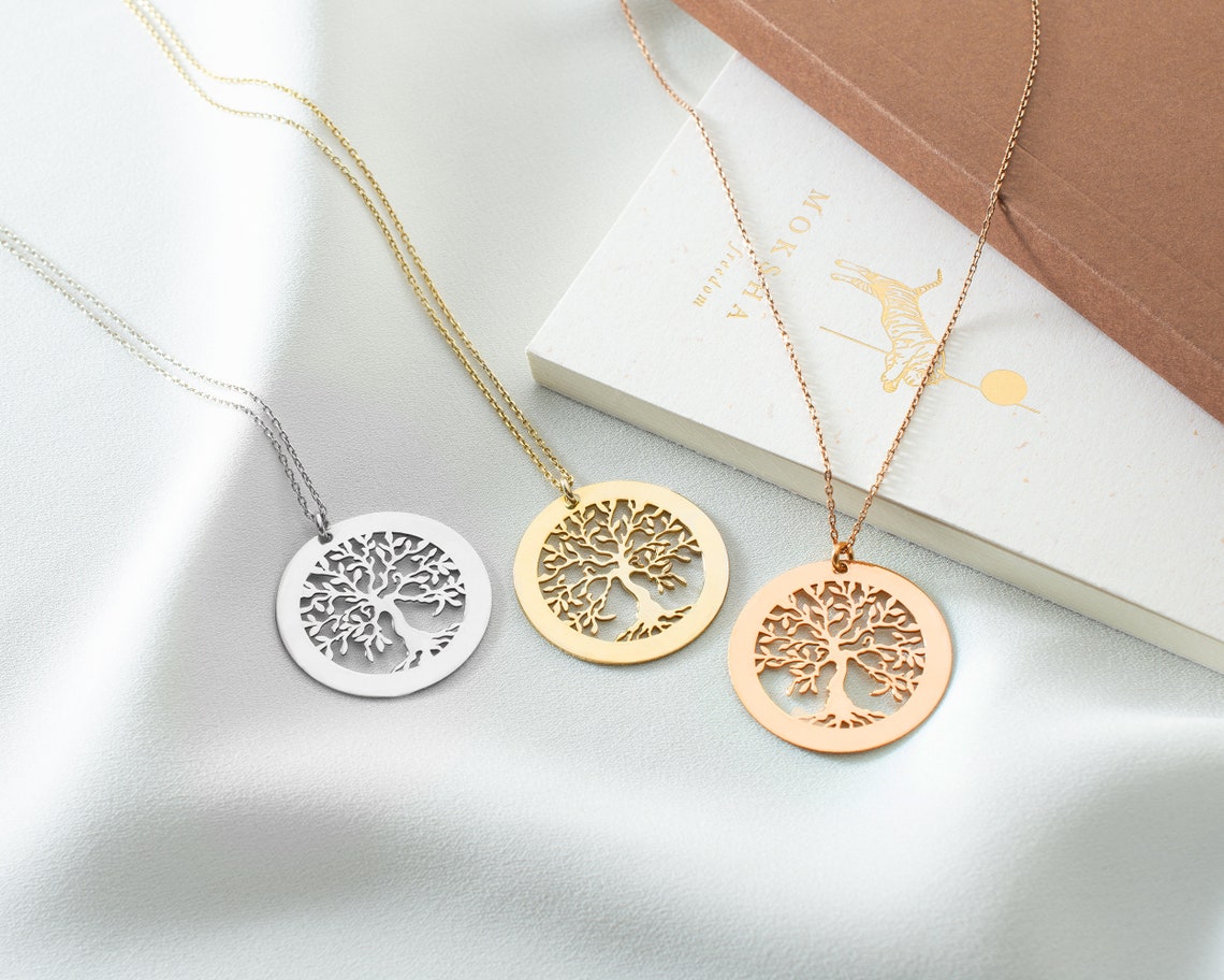 14K Gold Dainty Tree of Life Necklace,silver Family Tree Pendant,family ...