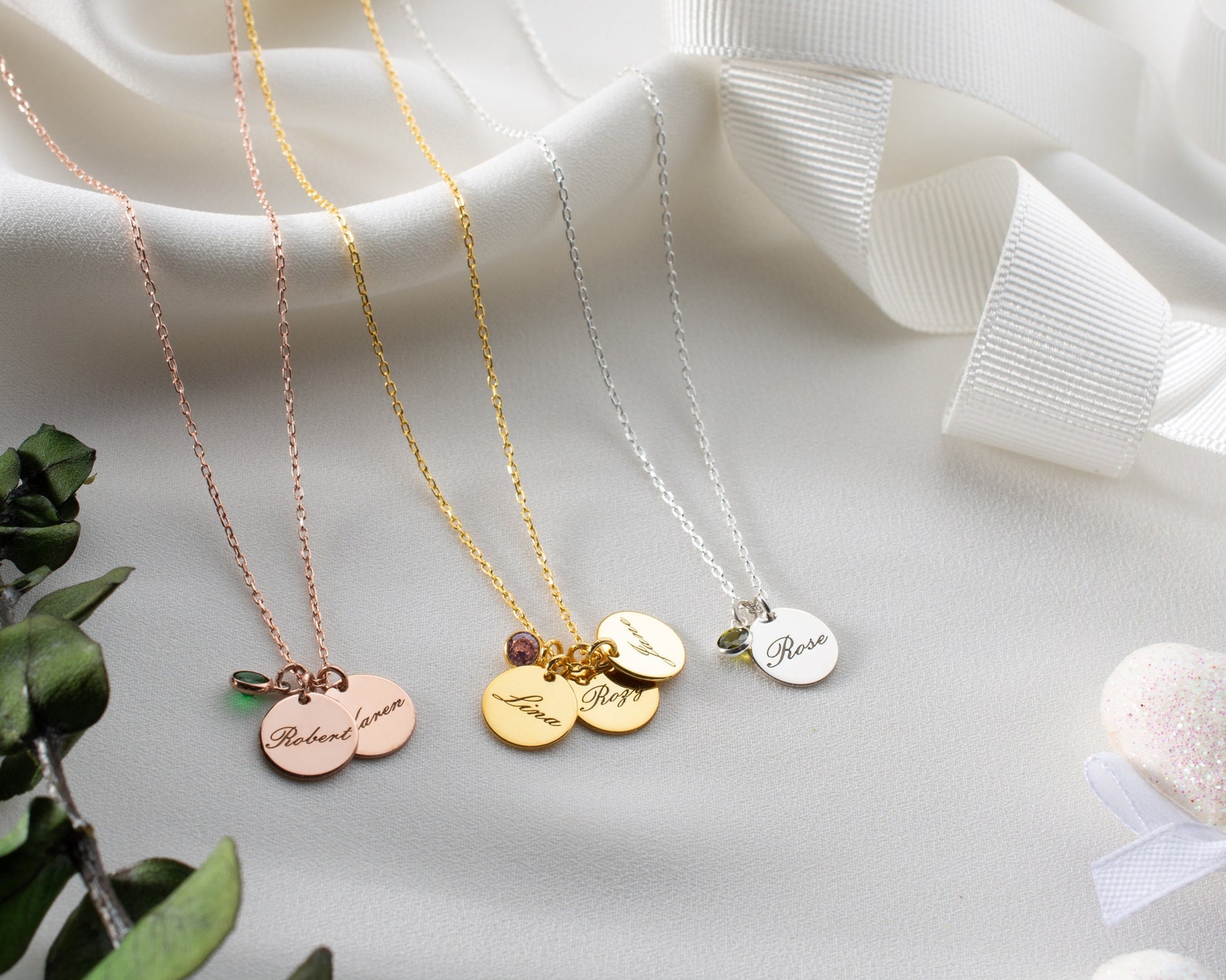 Disc Name Necklace With Birthstone, Letter Necklace,birthstone Necklace ...