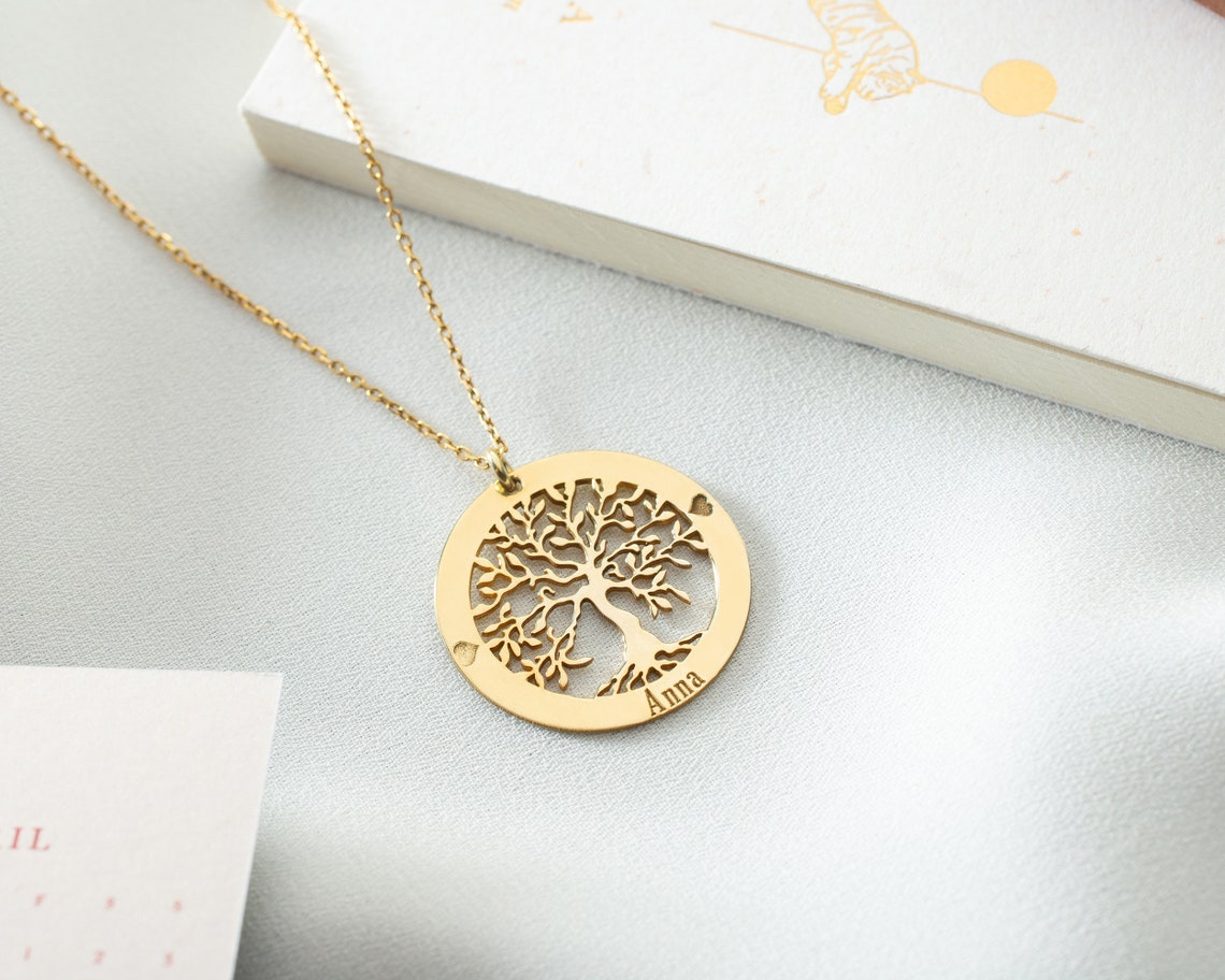 14K Gold Dainty Tree of Life Necklace,silver Family Tree Pendant,family ...