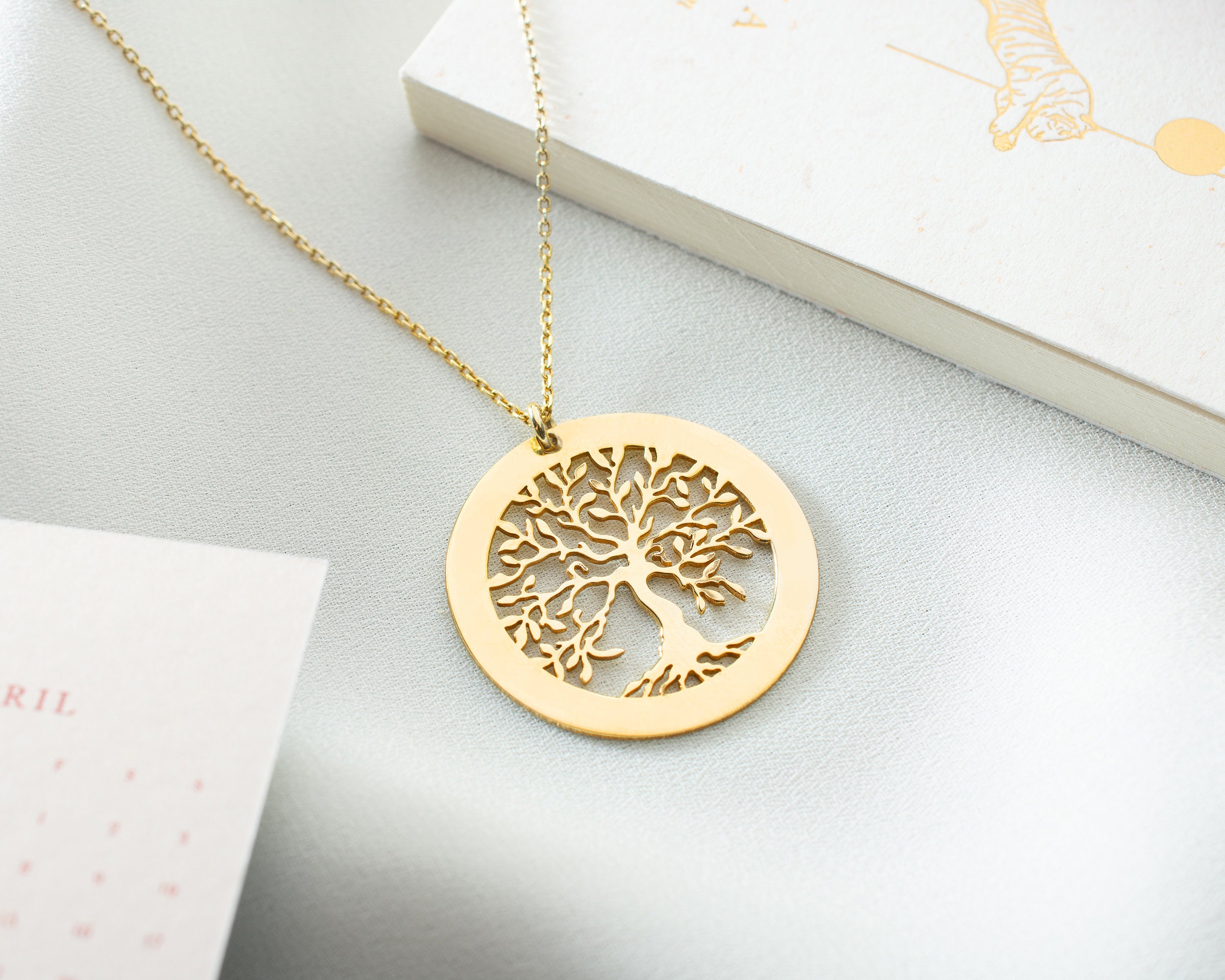 14K Gold Dainty Tree of Life Necklace,silver Family Tree Pendant,family ...