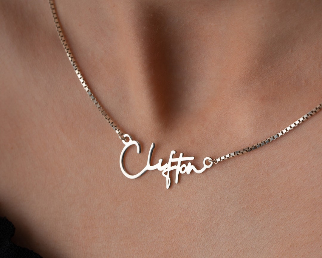 Personalized Cursive Name Necklace, Gold Silver Name Necklace With Box ...