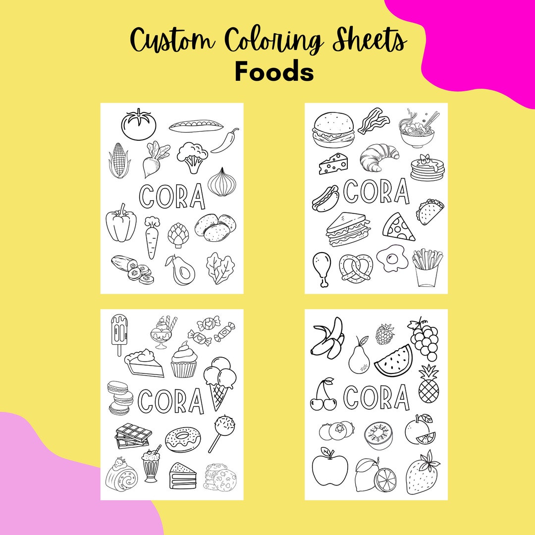 Food Themed Custom Coloring Sheet Pack - Etsy