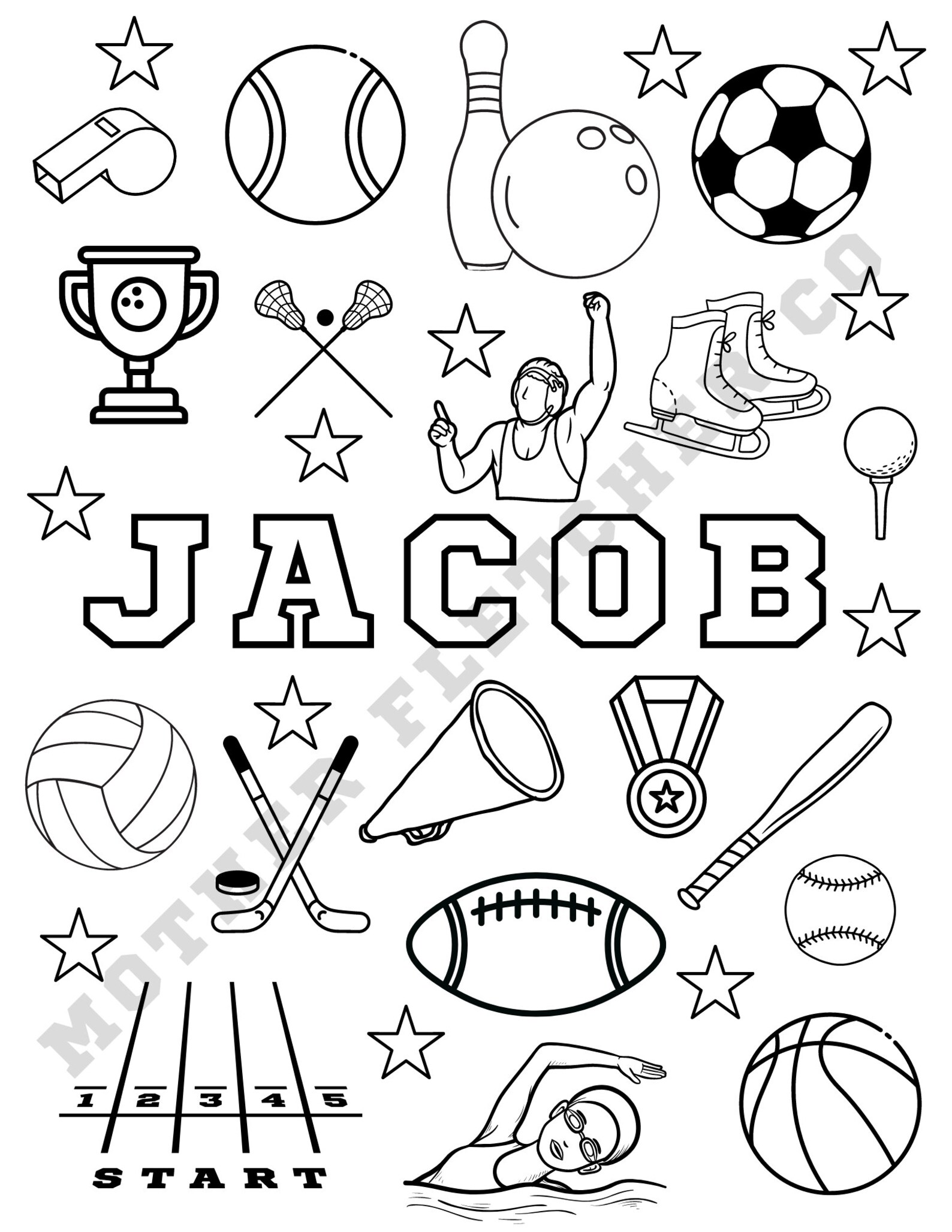 Personalized Sports Themed Coloring Sheet - Etsy
