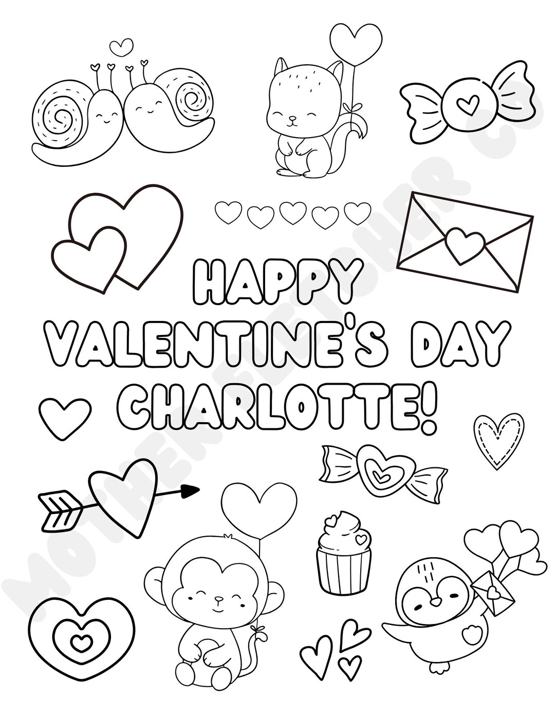 Personalized Valentine Coloring Page - Etsy
