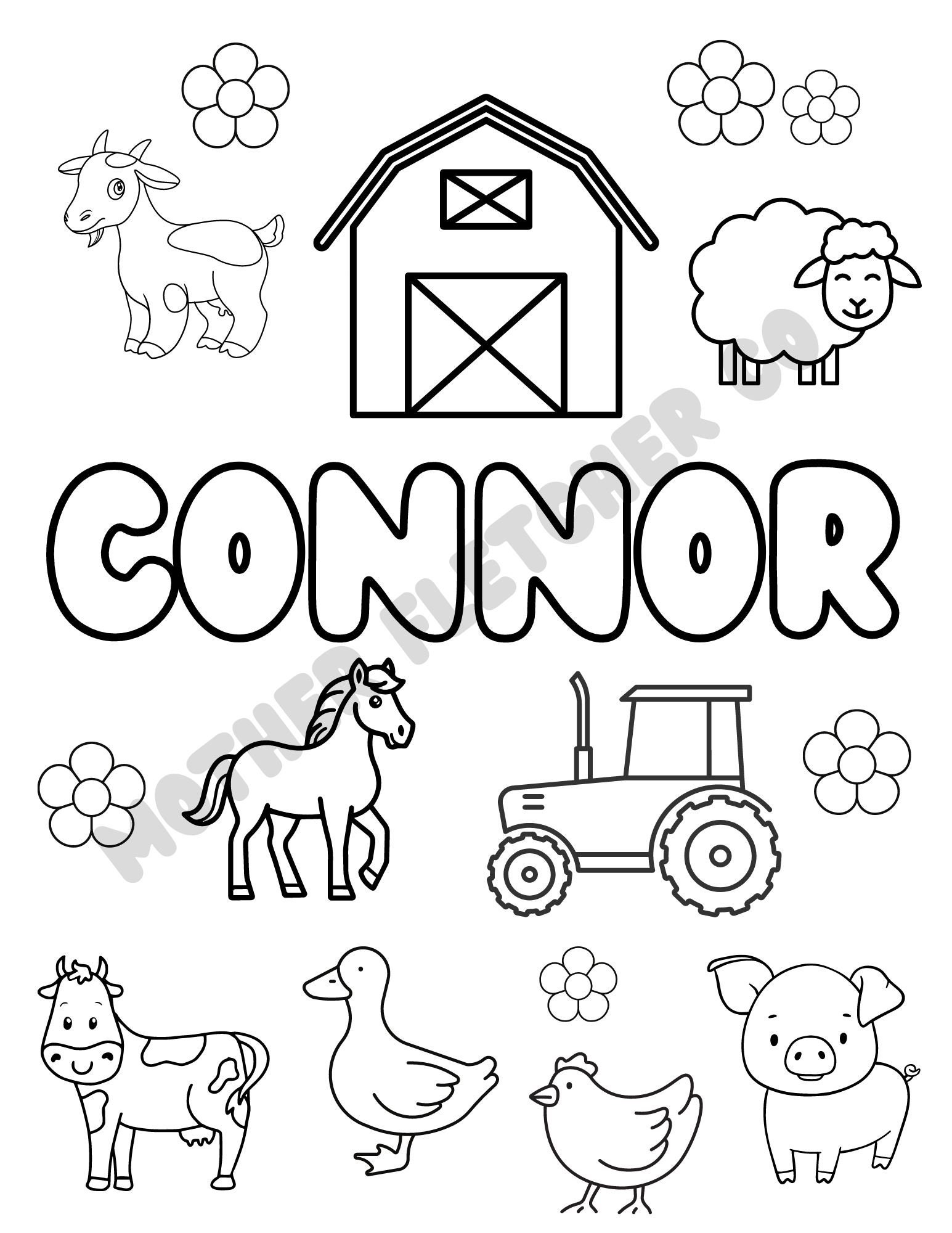 Custom Name Farm Animal Coloring Sheet - Etsy