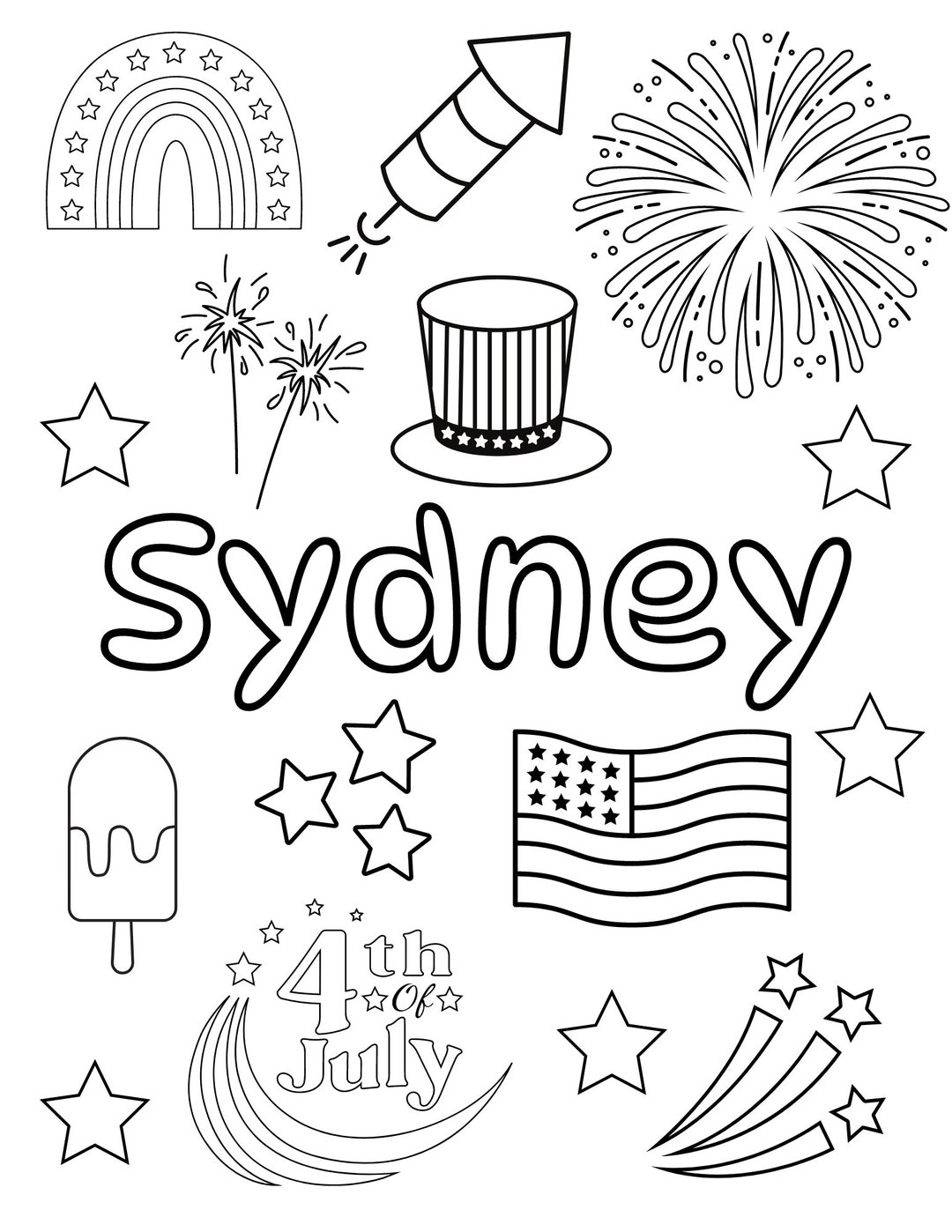 Fourth of July Custom Coloring Sheet - Etsy