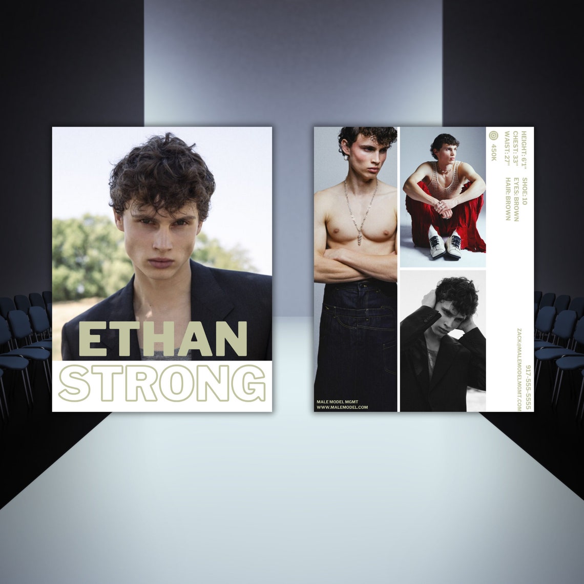 Male Model Comp Card Digital Template, Modeling Resume, Headshot, Canva ...