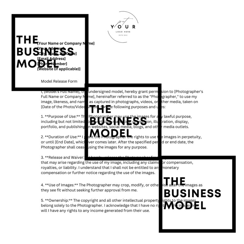 Business Photographer's Model Release Contract Template - Etsy
