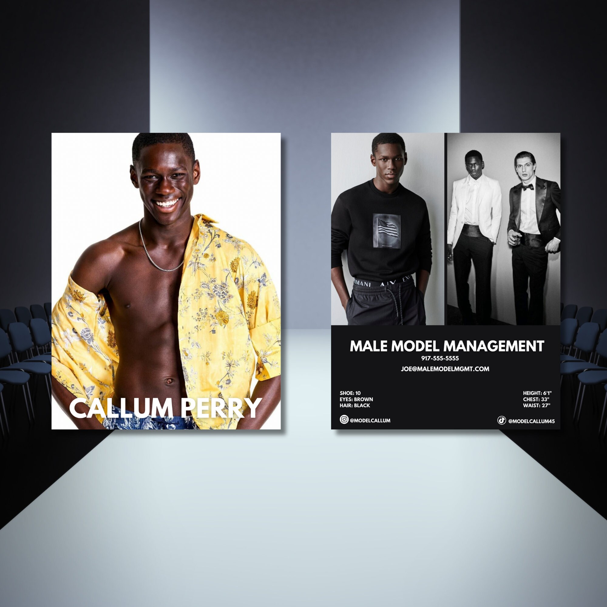 Male Model Comp Card Digital Template, Modeling Resume, Headshot, Canva ...
