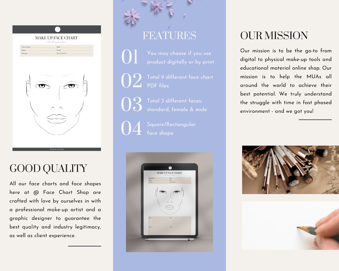 Makeup Artist Face Chart, Printable Makeup Chart, Makeup Consultation ...