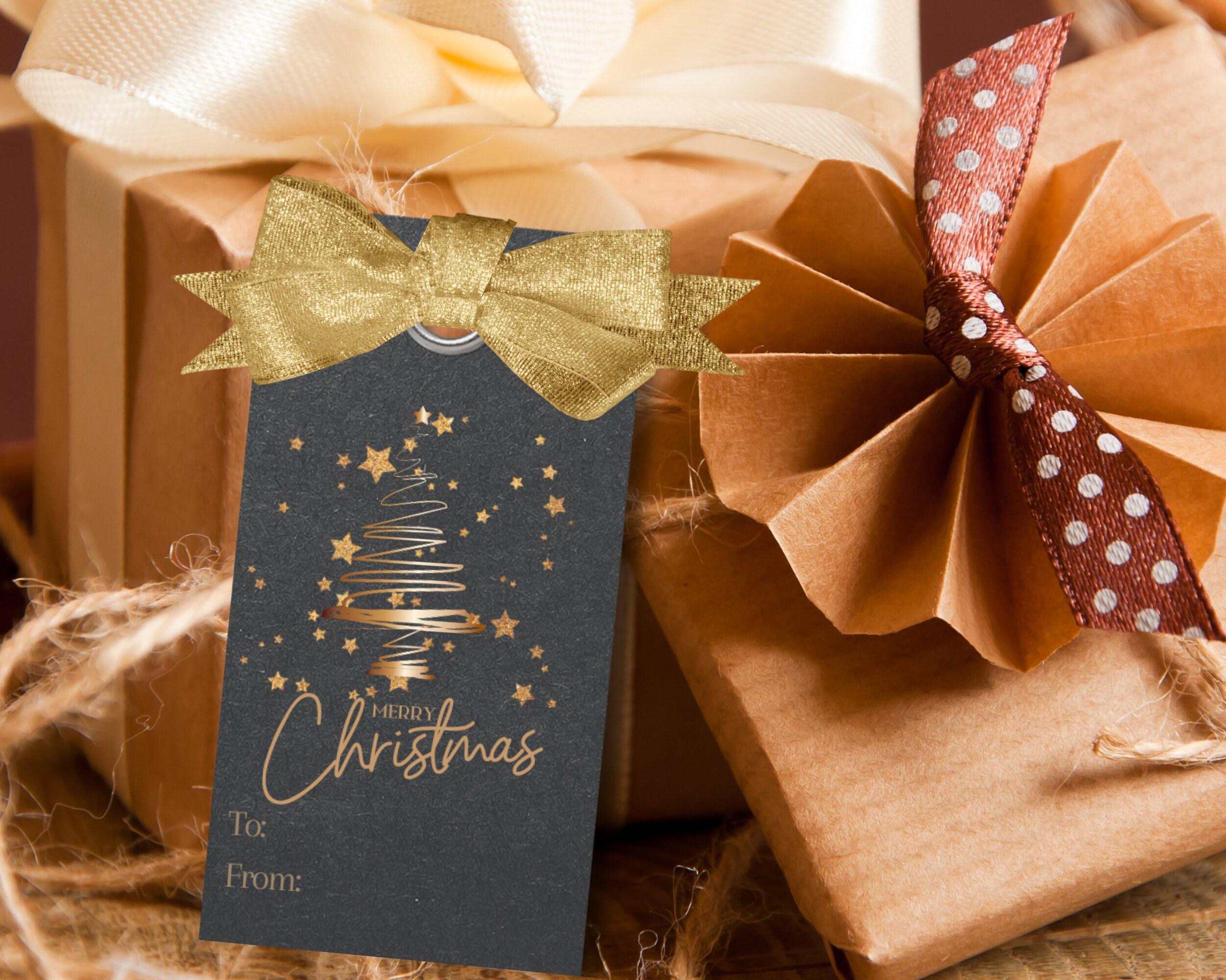 Christmas Tags Gold Tree,gold and Silver Pine Trees,sisal Trees,black ...