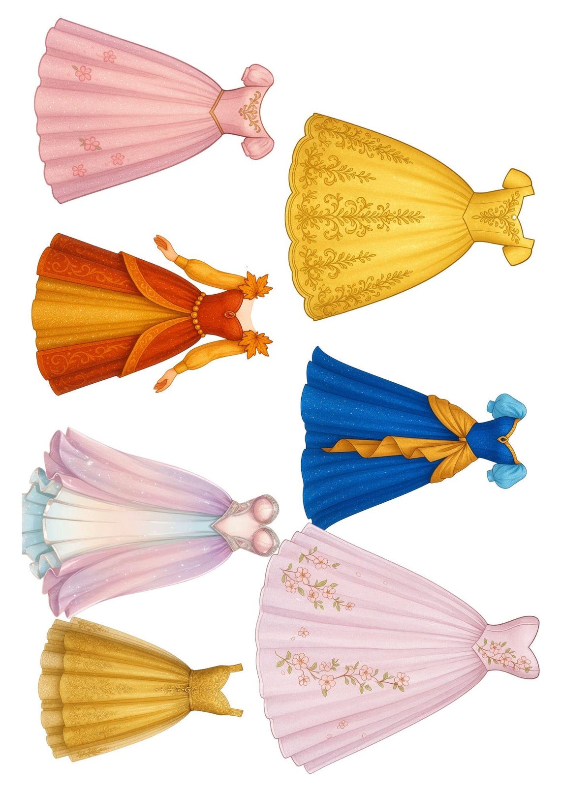 Princess Dress up Paper Doll: Printable DIY Activity - 14 Dress ...
