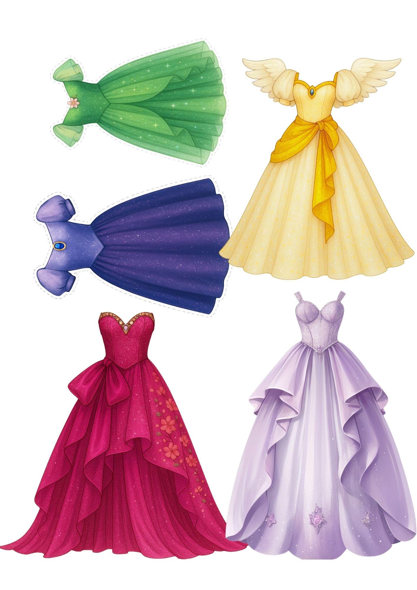 Princess Dress up Paper Doll: Printable DIY Activity - 14 Dress ...