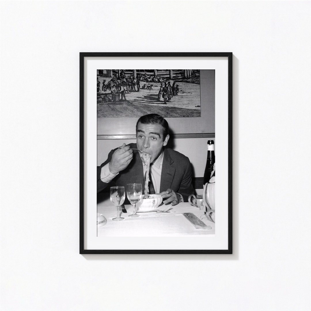 James Bond Eating Spaghetti Print, Sean Connery Black and White Wall ...