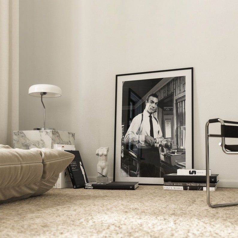 Sean Connery Print, 007 James Bond Vodka Martini Black and White Wall ...