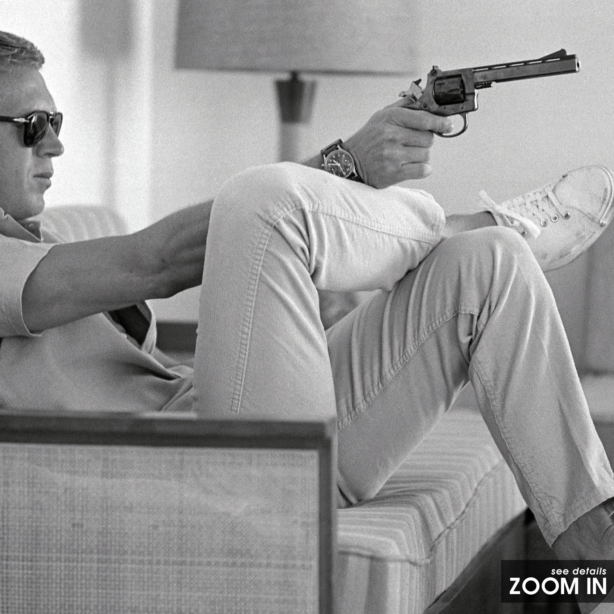 Steve Mcqueen Aiming a Pistol Revolver Print, Bullitt, Black and White ...