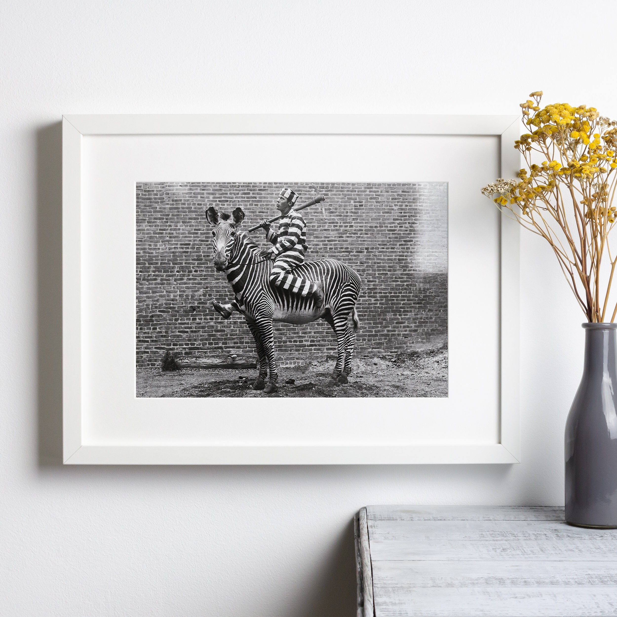 Zebra Prison Break Print, Funny Animal Black and White Wall Art ...