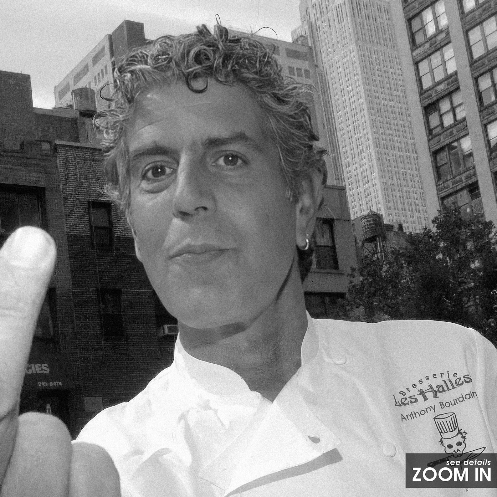 Anthony Bourdain Middle Finger Print, Chef Black and White Wall Art ...