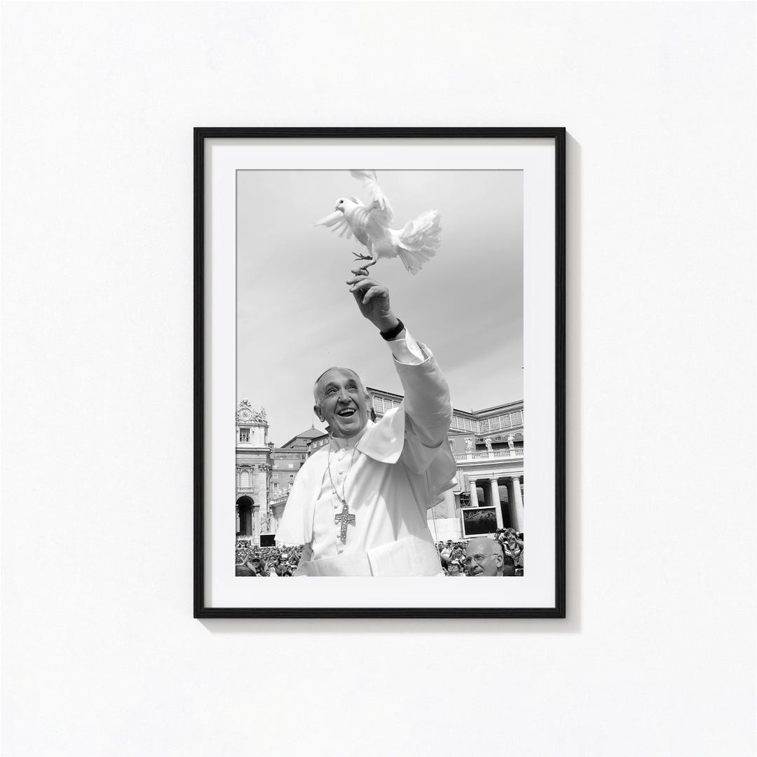 Pope Francis & the Dove of Peace Print, Black and White Wall Art ...