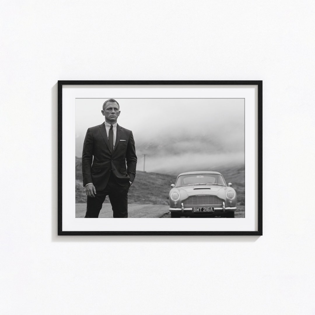 Daniel Craig Print, 007 James Bond Car, Black and White Wall Art ...
