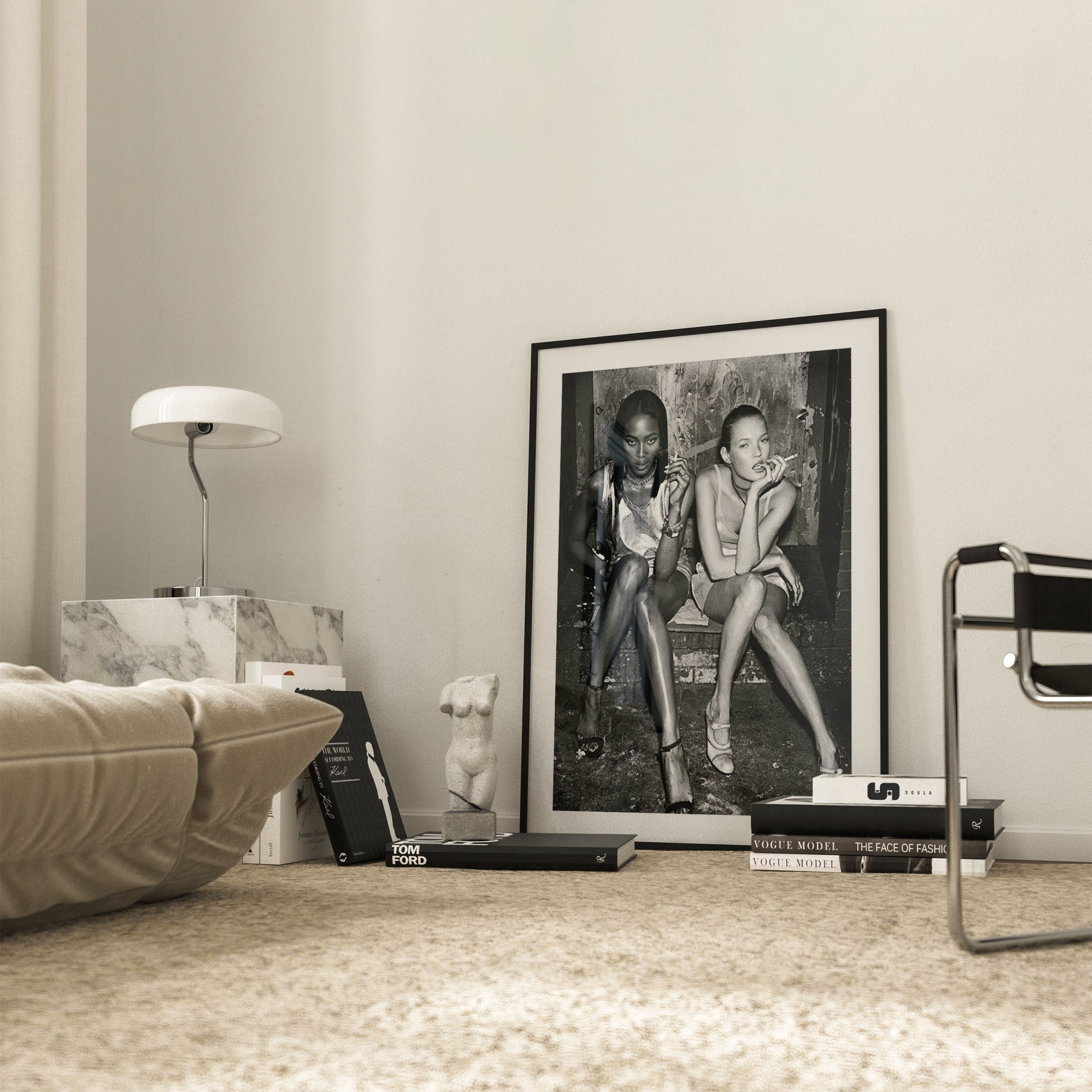 Naomi Campbell and Kate Moss Print, Fashion Poster, Black and White ...
