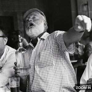 Ernest Hemingway Print, Ernest Hemingway Drinking Black and White Wall ...