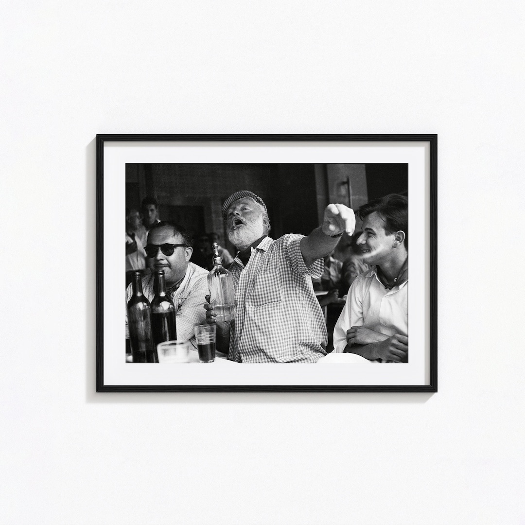 Ernest Hemingway Print, Ernest Hemingway Drinking Black and White Wall ...