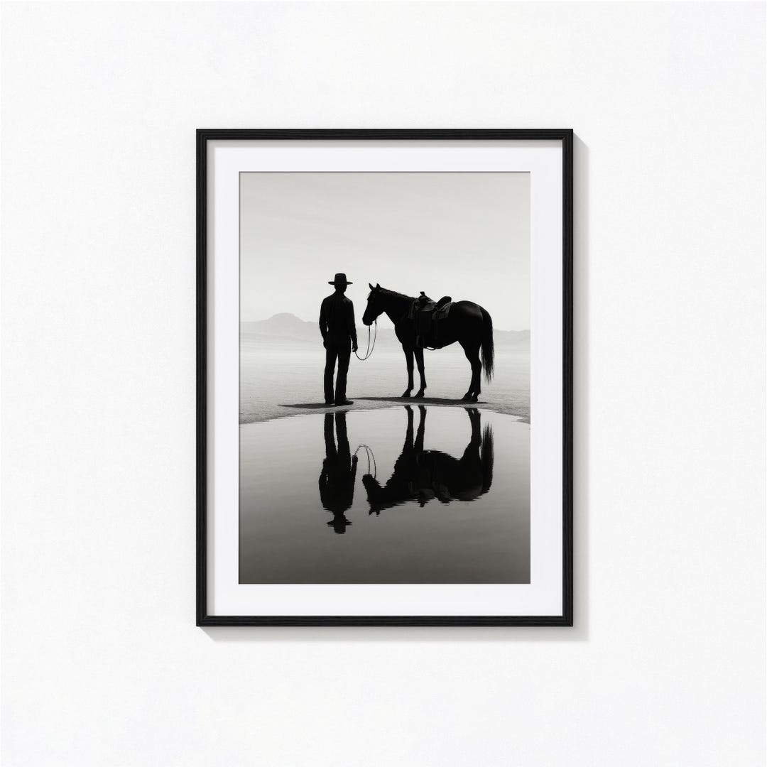 Vintage Cowboy Reflection Print, Western Black and White Wall Art ...
