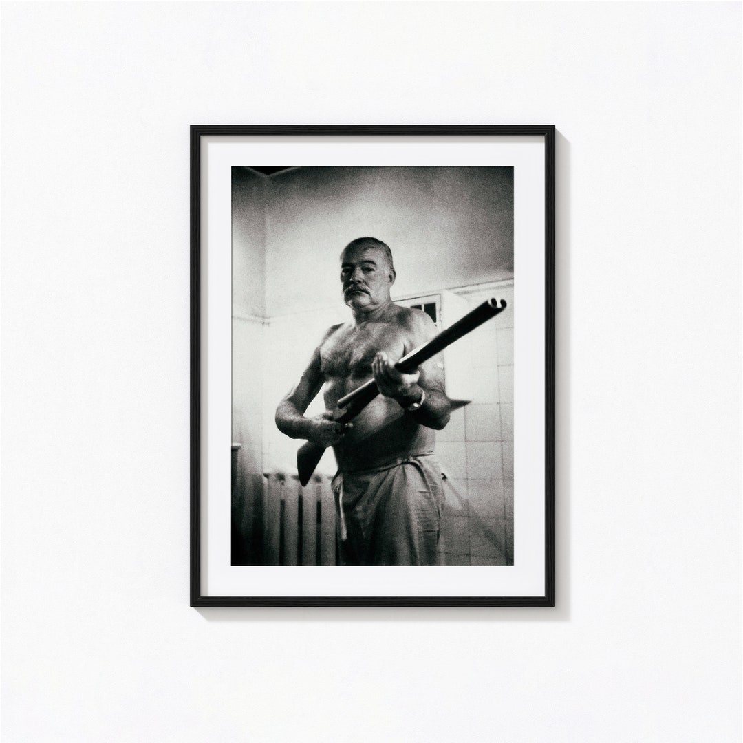 Ernest Hemingway Print, Ernest Hemingway Holding Gun Black and White ...