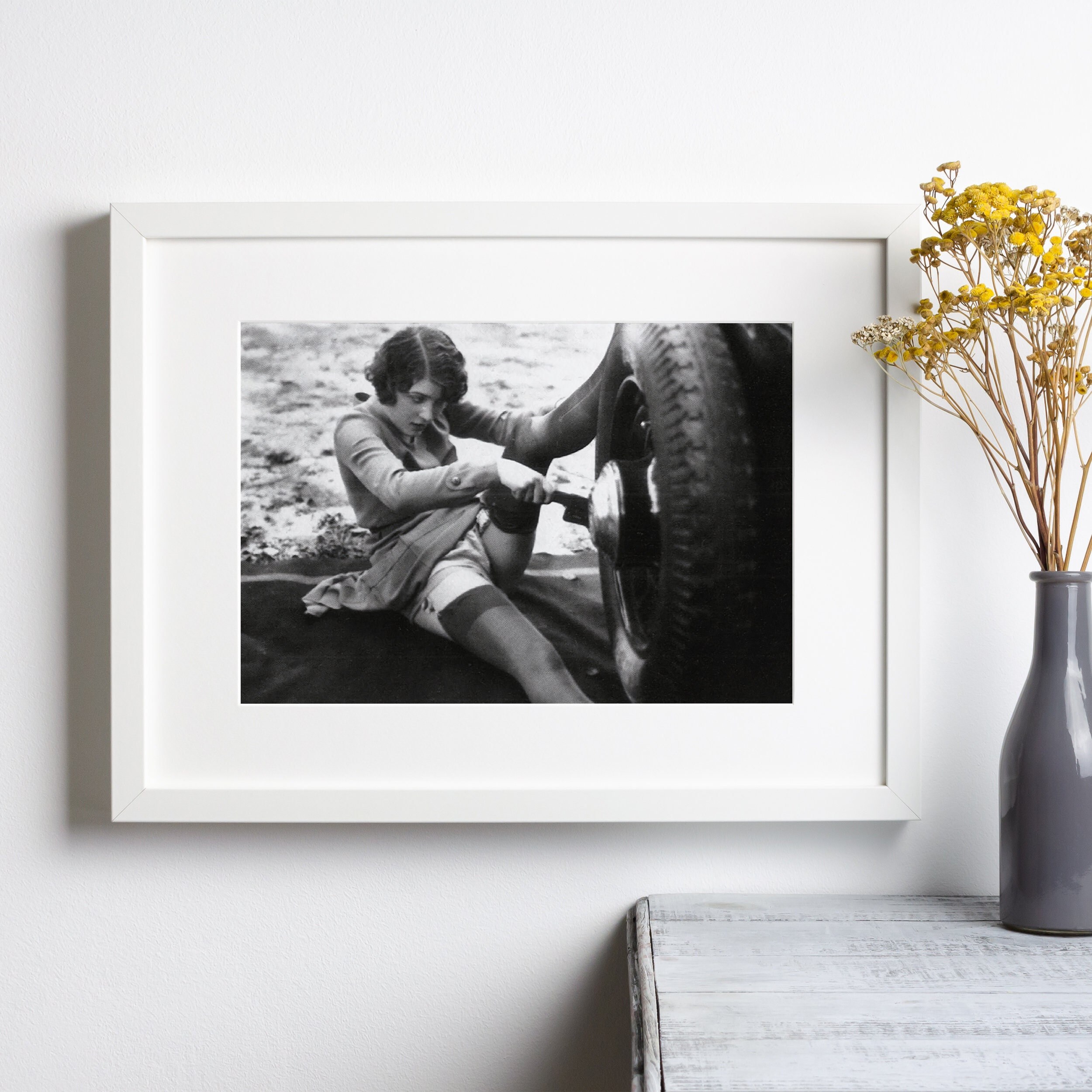 Woman Changing Tire Print, Vintage Risque Photo, Black and White Wall ...