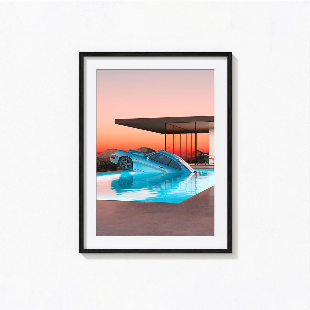 Porsche 911 Print, Porsche in the Pool Wall Art, Porsche Poster, Car ...