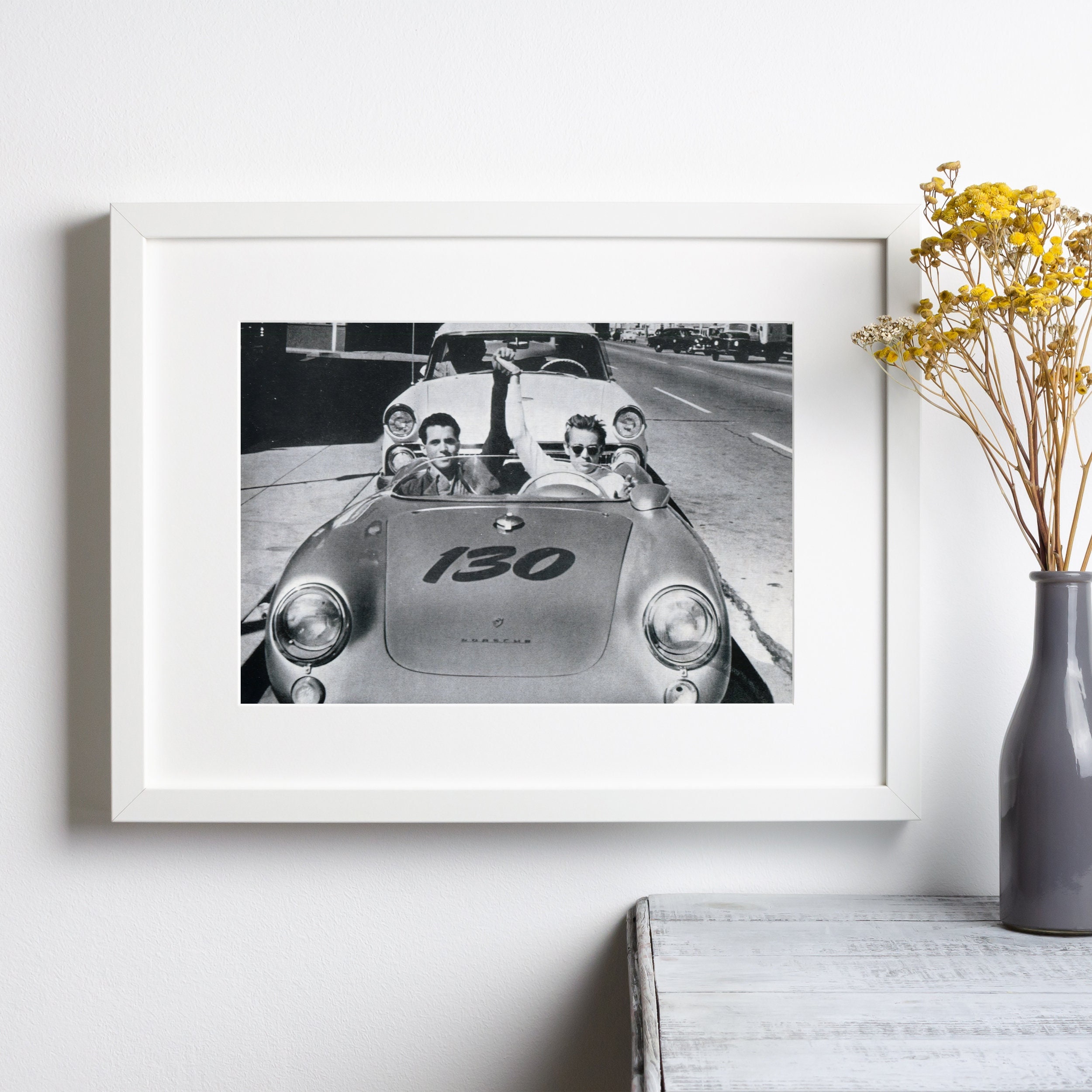 James Dean Print, James Dean Driving Porsche, Black and White Wall Art ...