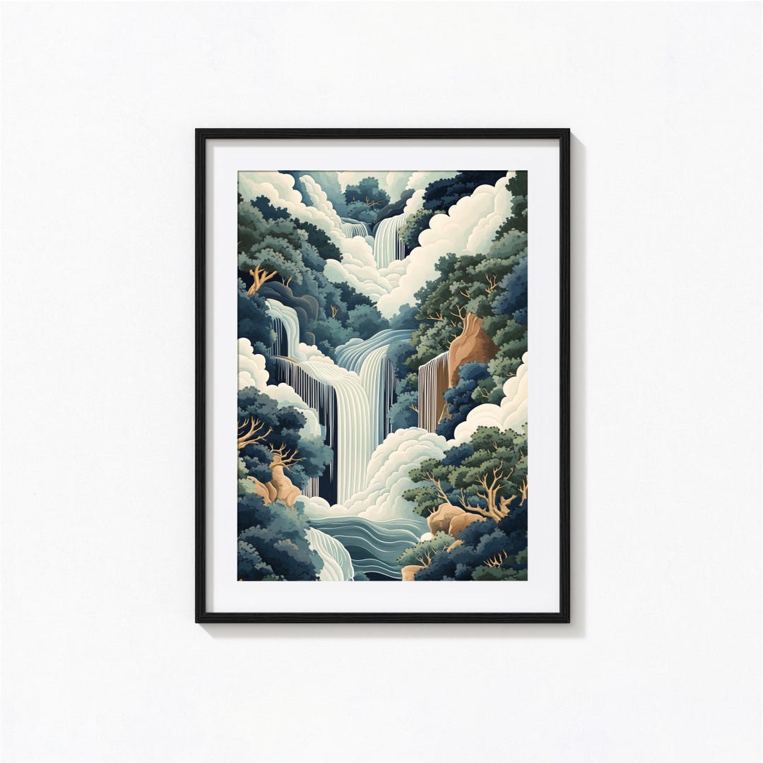 Hokusai Ukiyo-e Japanese Waterfall Poster, Traditional Zen Wall Art ...