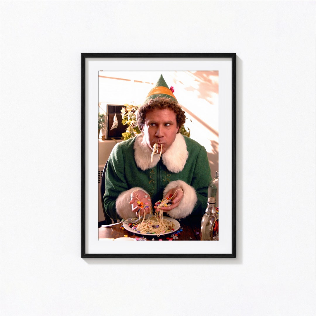 Elf Eating Spaghetti Movie Poster, Funny Kitchen Wall Decor, Christmas ...