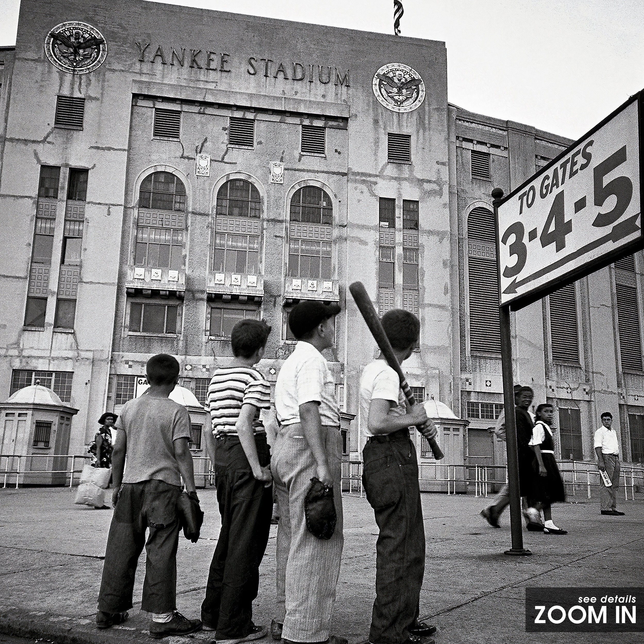 Boys Staring at Yankee Stadium Print, Baseball Black and White Wall Art ...