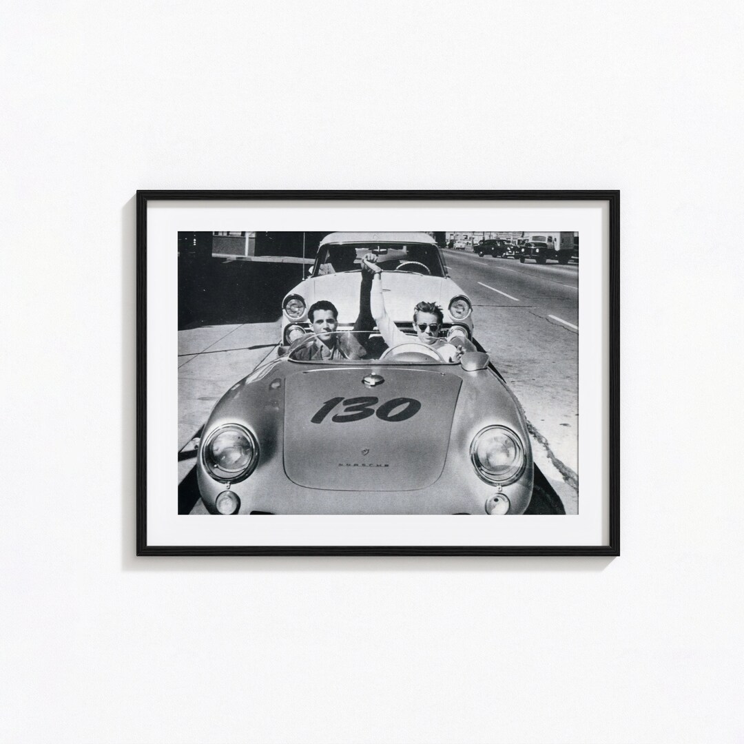 James Dean Print, James Dean Driving Porsche, Black and White Wall Art ...