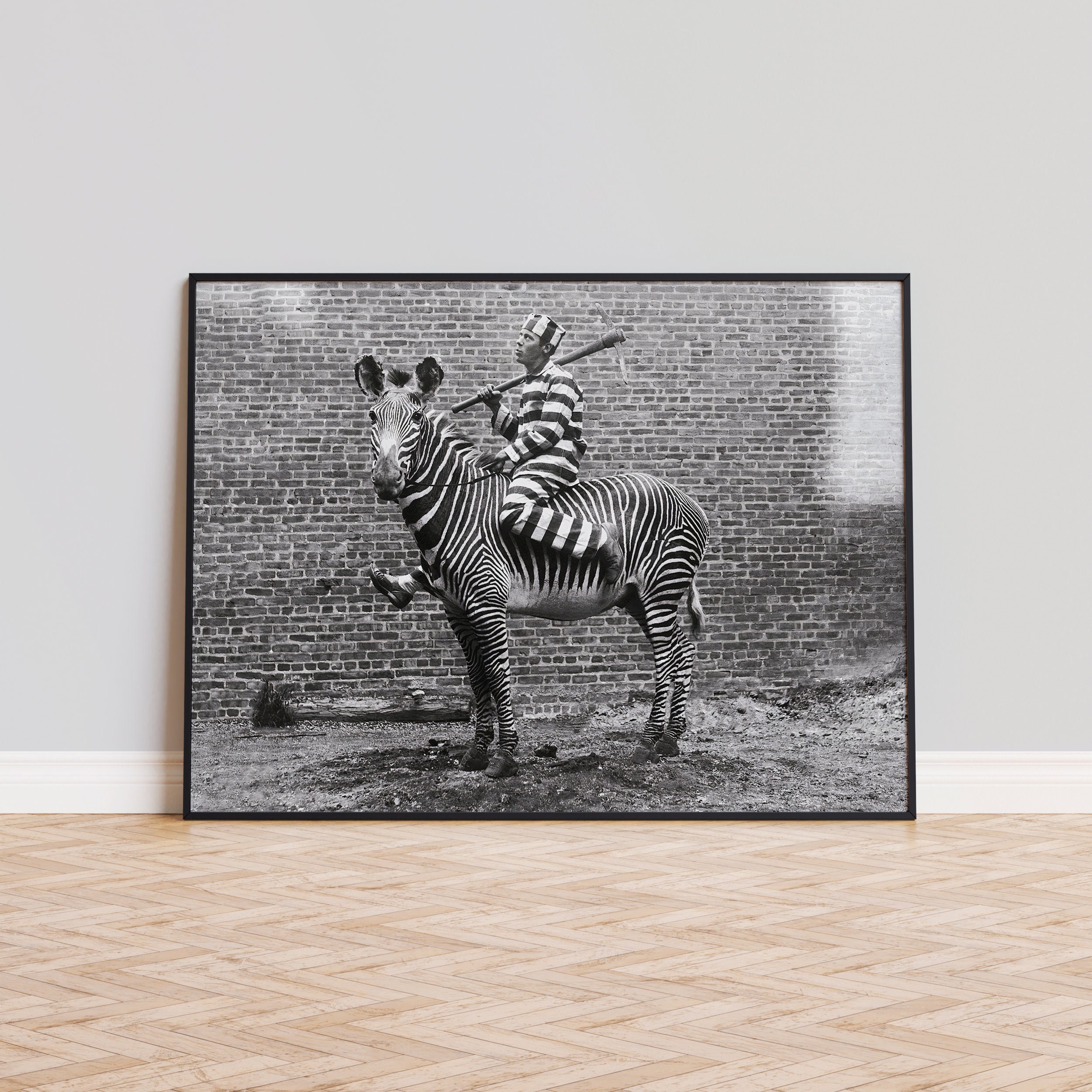 Zebra Prison Break Print, Funny Animal Black and White Wall Art ...