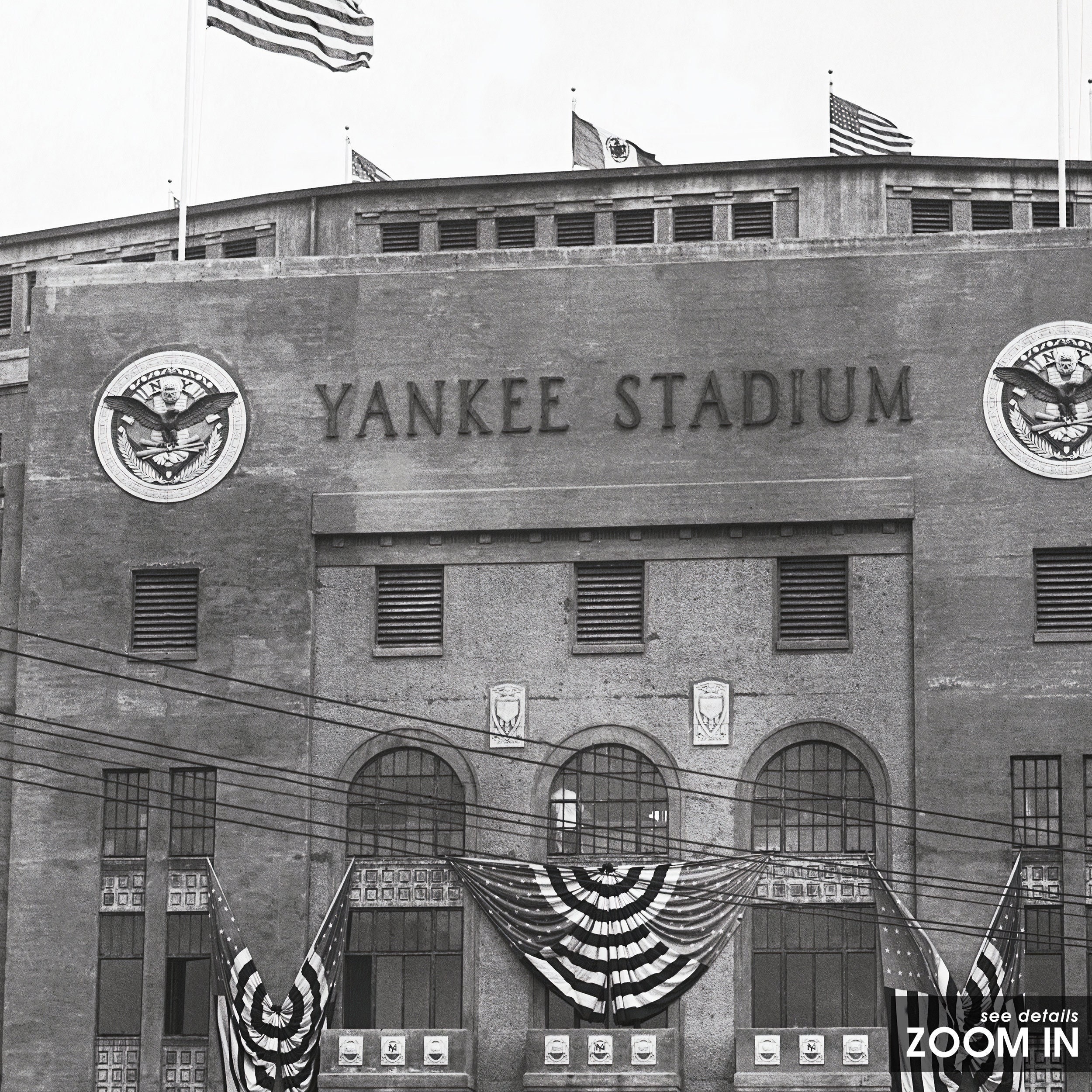 Yankee Stadium Print, New York Yankees Baseball Black and White Wall ...