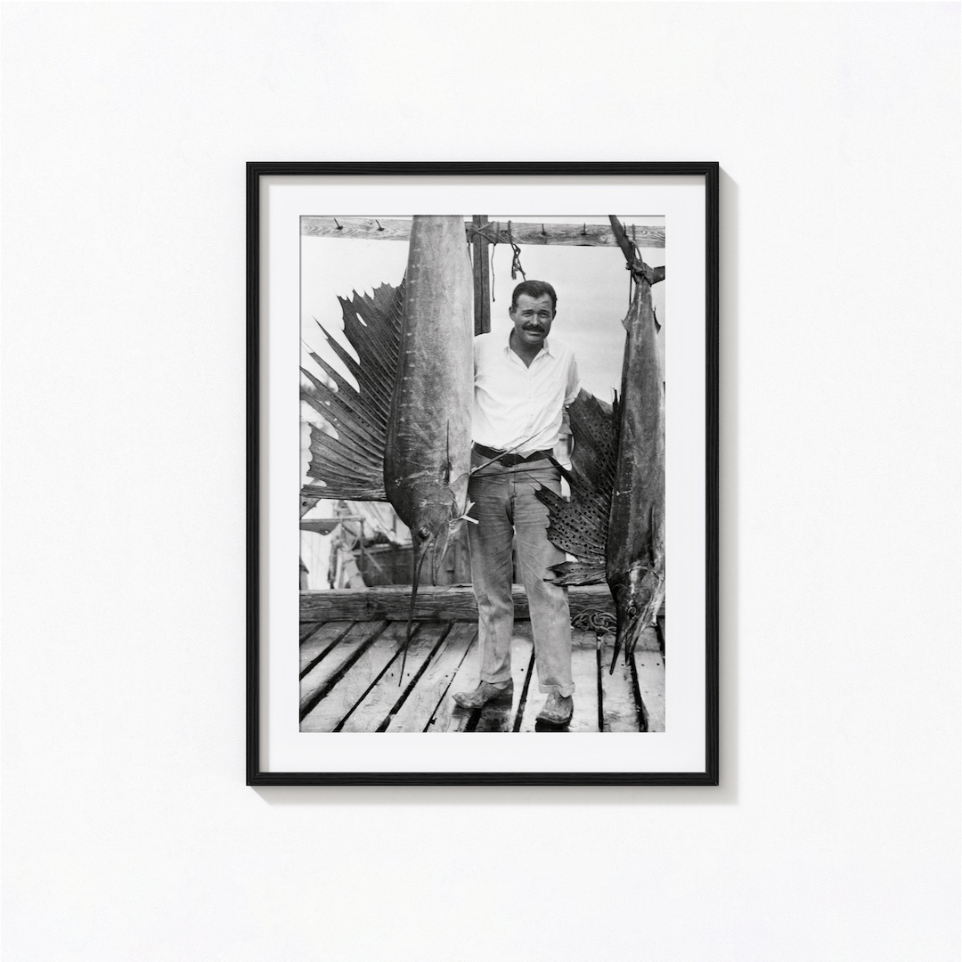 Ernest Hemingway Print, Ernest Hemingway Fishing Black and White Wall ...