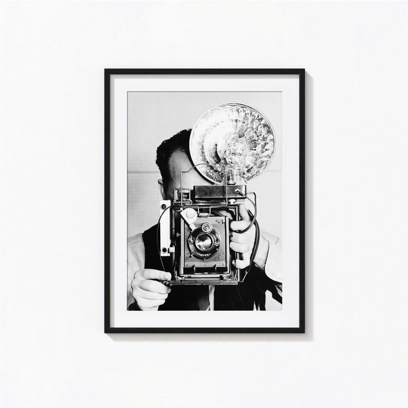 Vintage Photographer Print, Retro Camera Black and White Wall Art ...