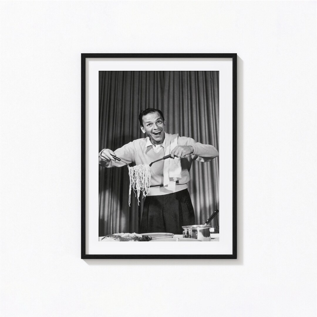 Frank Sinatra Eating Spaghetti Print, Kitchen Black and White Wall Art ...