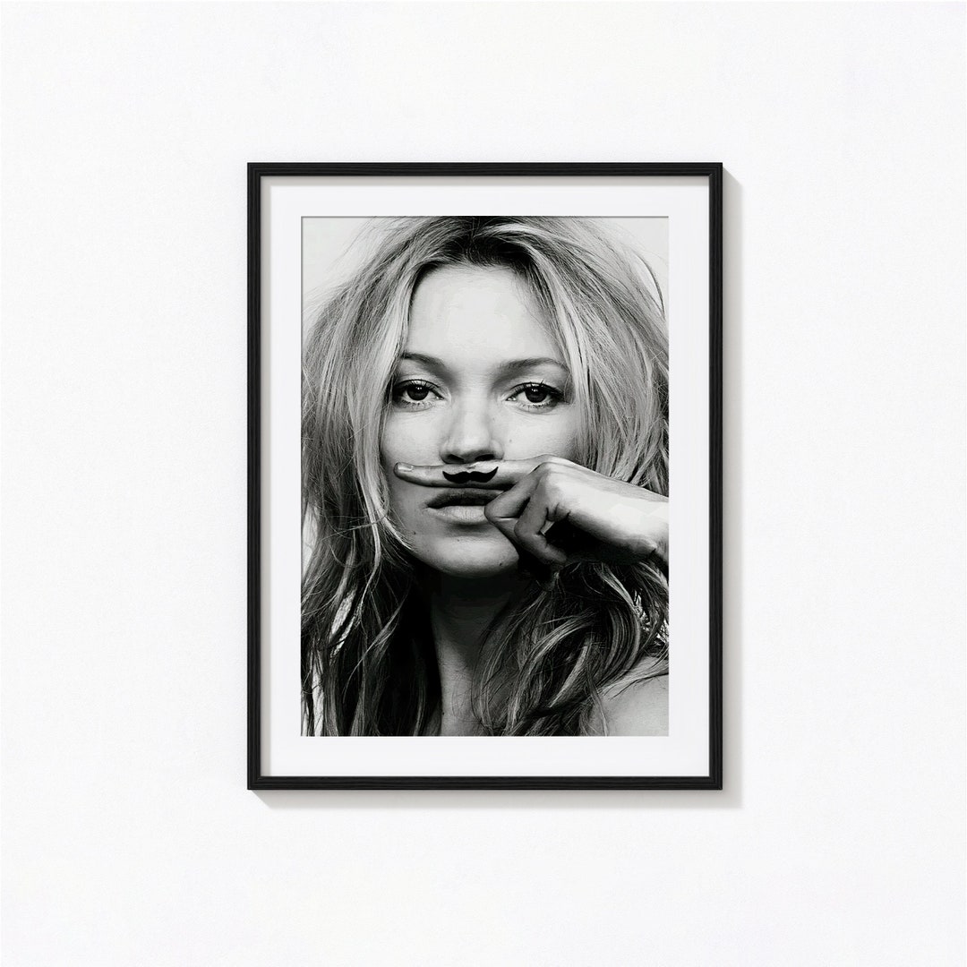Kate Moss Print, Moustache Finger, Fashion Poster, Black and White Wall ...