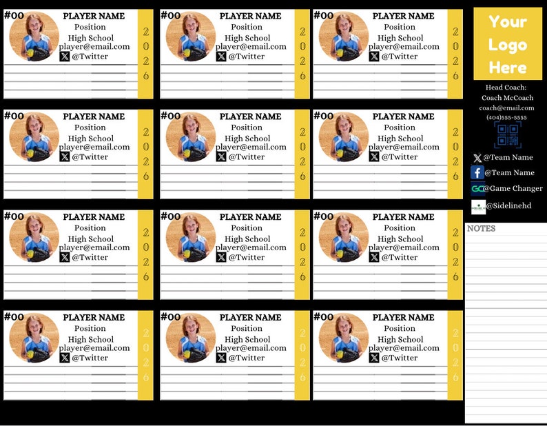 Travel Ball Showcase Roster Flyer Template With Notes Softball Baseball ...