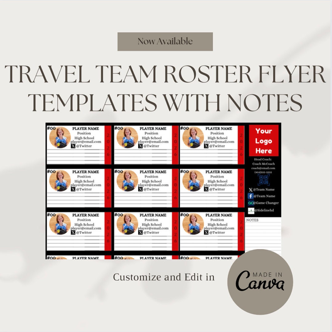 Travel Ball Showcase Roster Flyer Template With Notes Softball Baseball ...