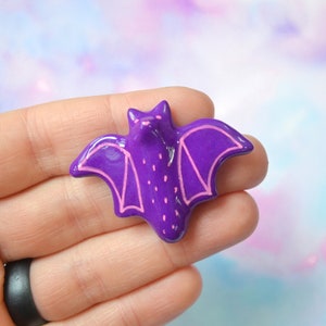 Bat Pin Purple Handmade Clay Jewelry Unique Brooch Hand Painted Magnet ...